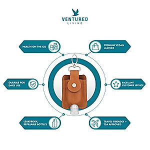 VENTURED LIVING Hand Sanitizer Holder Keychain Set of 2 - Premium Vegan Leather & Leakproof Empty Hand Sanitizer Bottles - Mini Travel Hand Sanitizer Keychain Holder for Backpack & Purse (Black & Tan)