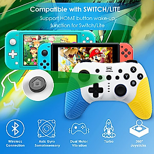 KENNEAS Wireless Pro Controller for Switch/Switch Lite, Switch Remote Gamepad with Wake-up, 3-Level Vibration, Turbo, Motion Control Function, 600mAh Battery Wireless Switch Controller