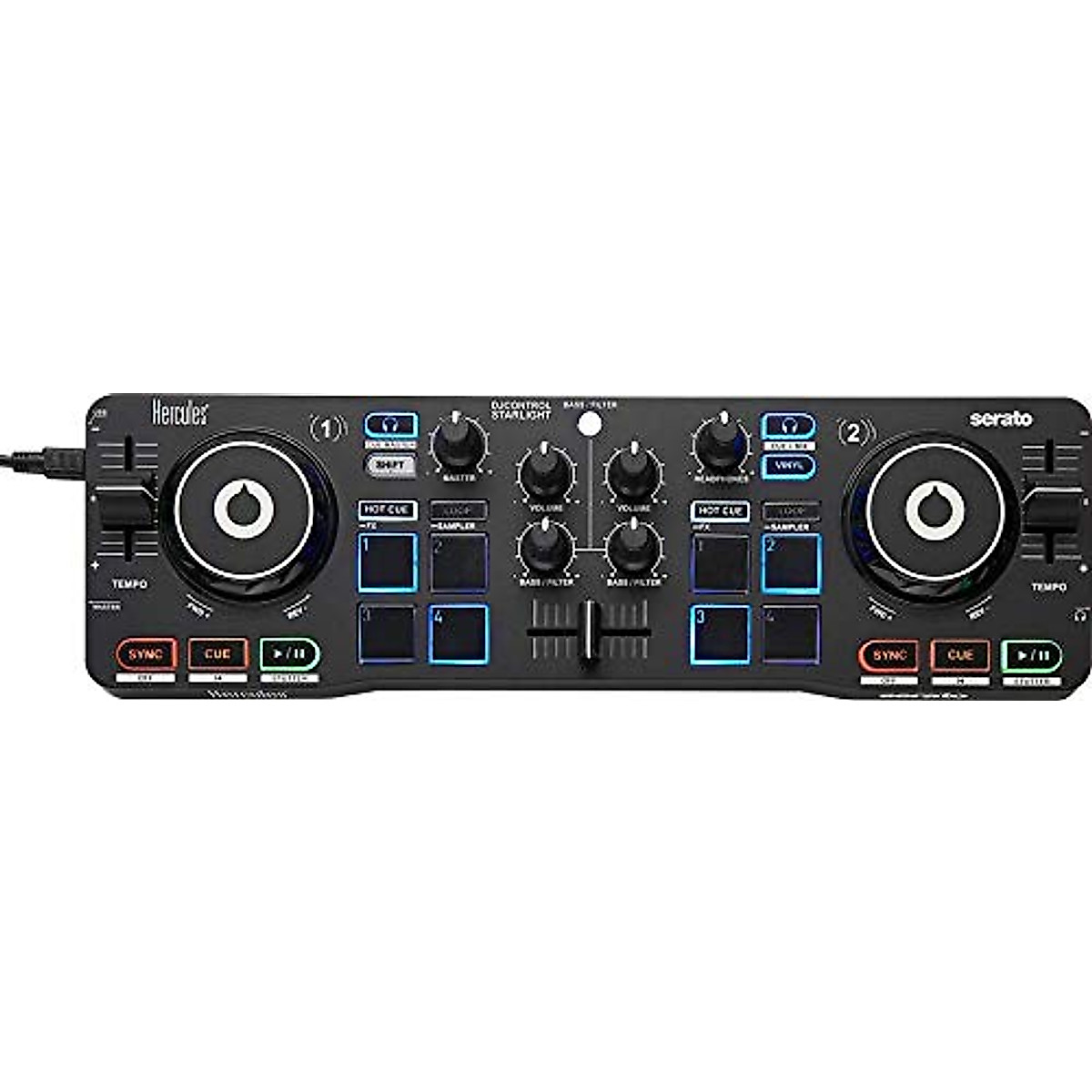 Hercules DJ Starter Kit | Starlight USB DJ Controller with Serato DJ Lite Software, 15-Watt Monitor Speakers, and Sound-Isolating Headphones
