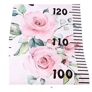 Baby Growth Chart Ruler Kids Roll-up Height Chart Wall Hanging Measurement Chart Wall Decor with Wood Frame for Kids Nursery Room Canvas Removable Height Growth Chart 8'' x 79'' (Pink Flower)