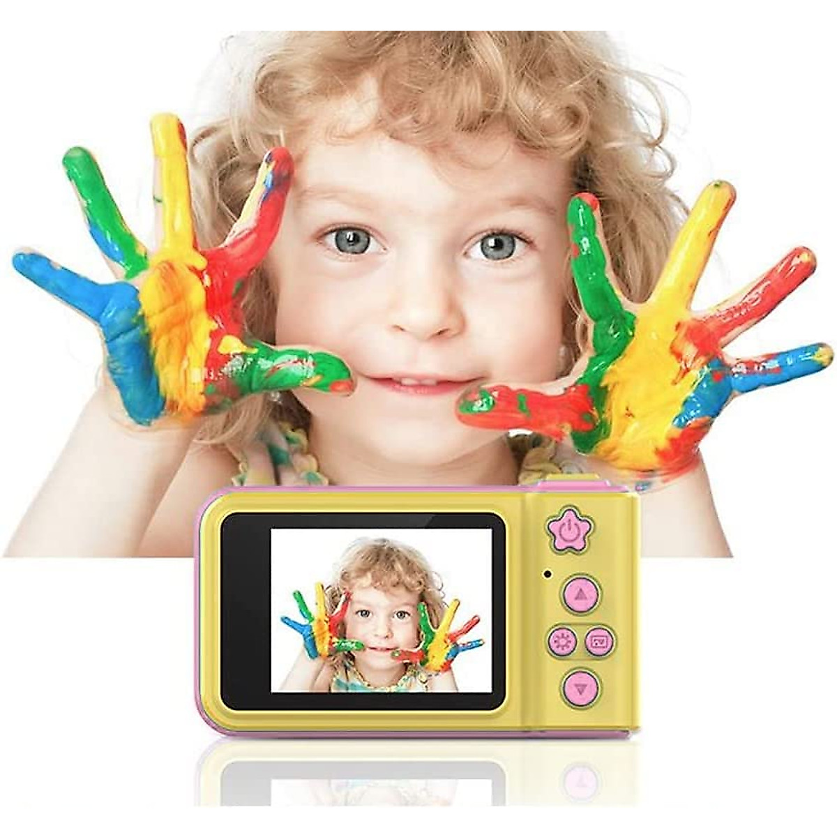 eDealz Full 1080P Kids Selfie HD Compact Digital Photo and Video Rechargeable Camera with 2" LCD Screen, Video Games and Micro USB Charging (Pink, SD Card + Reader + Card Holder)