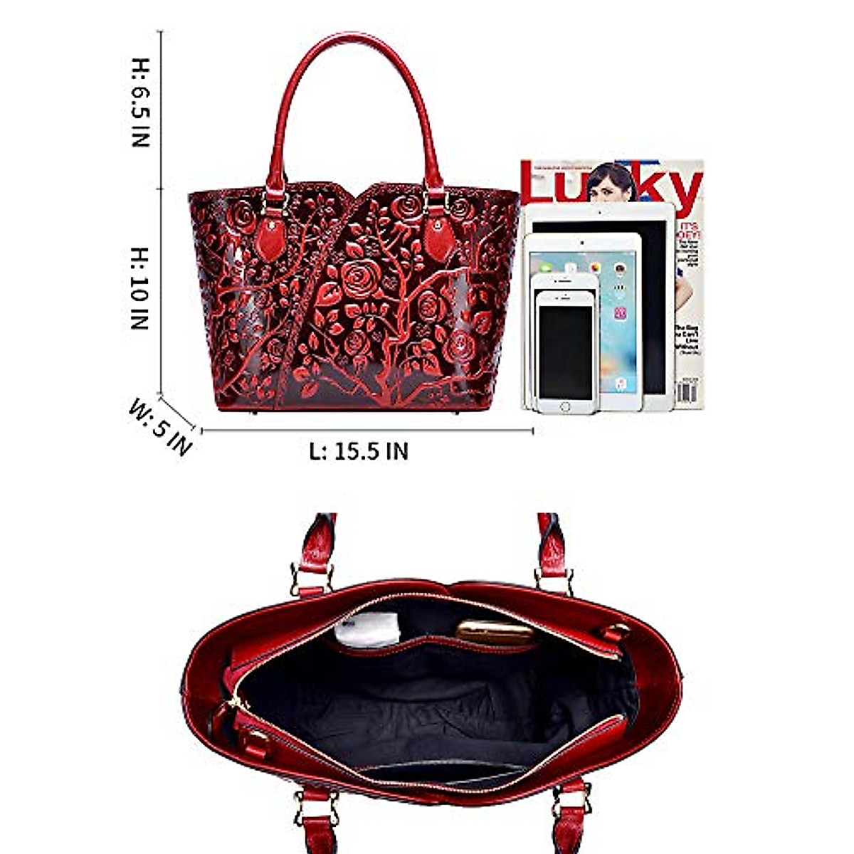 PIJUSHI Designer Handbags For Women Floral Purses Top Handle Handbags Satchel Bags (22328 red)