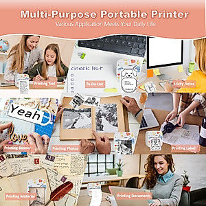DOLEWA Mini Sticker Printer, Portable Thermal Inkless Sticker Maker with 8 Rolls Coloed Paper & 12 Pens, Wireless Thermarote Printers for Photos, Study Notes, Scrapbook, Journal, Memo (Doodle)
