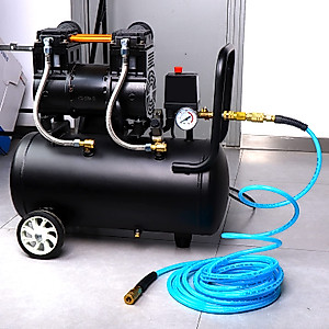 GASHER 1/4'' x 25FT Polyurethane Air Hose, Maximum Working Pressure 300PSI,Composed of Brass And Blue PU hose, Easy to Install