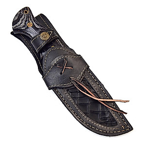 MOHID ENT Handmade Damascus hunting knife with Leather sheath Belt Loop - Fixed blade Survival knives for men - Razor Sharp Damascus Steel knives with Ergonomic Black wood handle