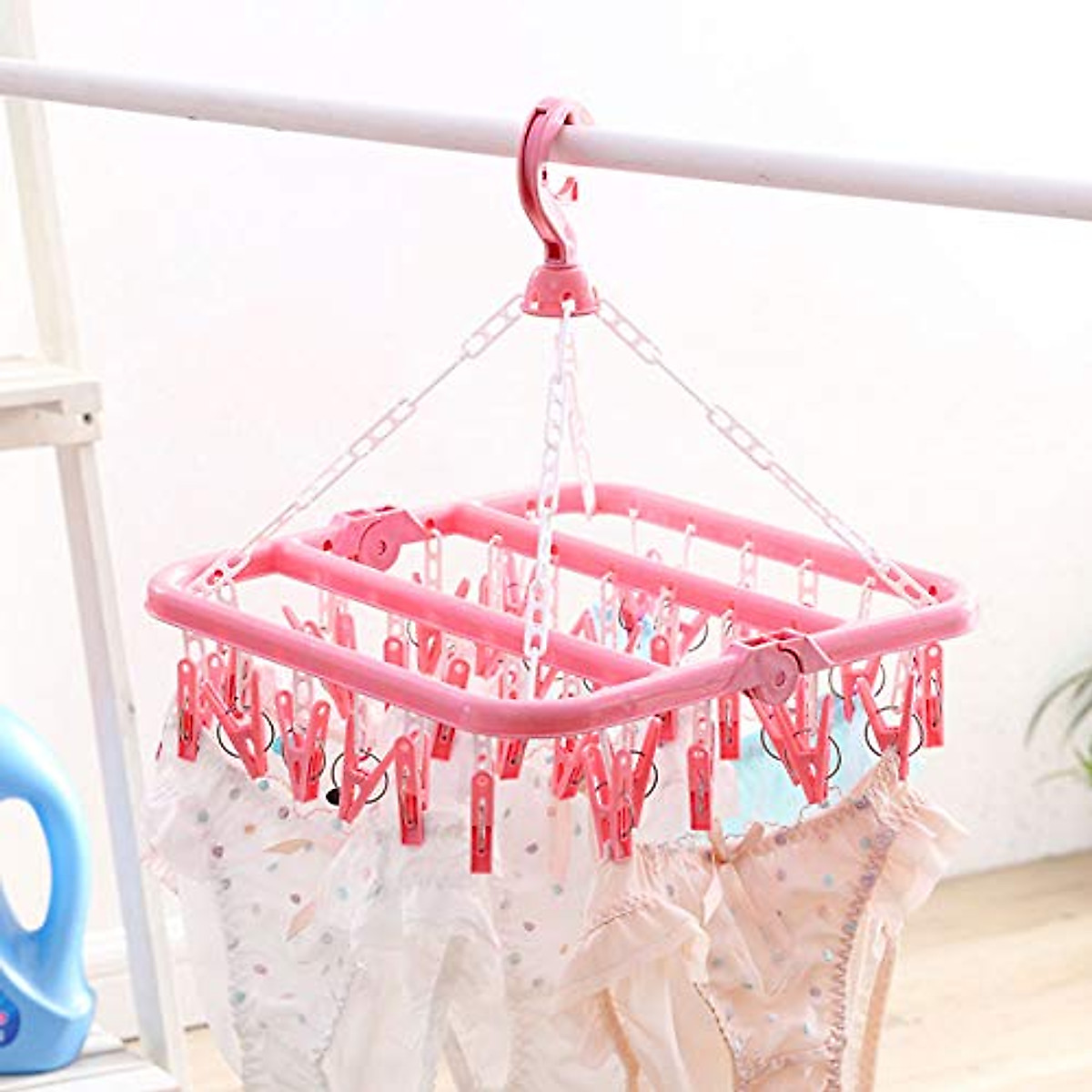 Nannigr Clothes Drying Rack, Underwear Drying Rack Folding with 32 Clips for Laundry(Pink)