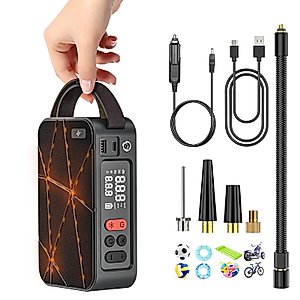 Tire Inflator Portable Air Compressor,150PSI 2X Faster Portable Air Pump for Car Tires,Rechargeable Battary & 12V DC Powered Air Compressor with Digital Pressure Gauge for Car Motorcycle Bike Ball