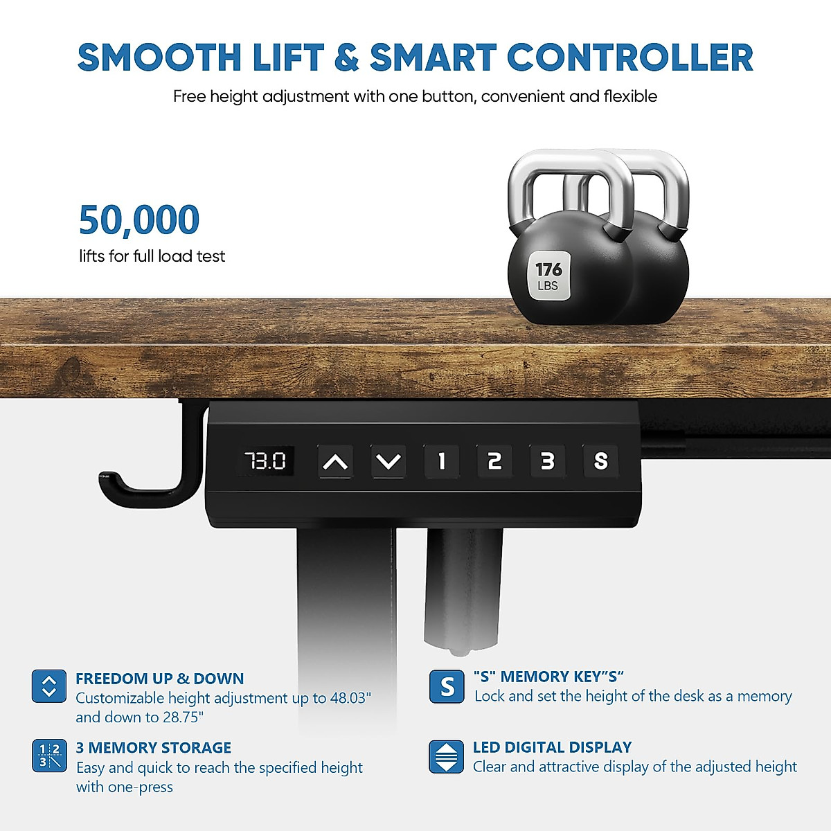 DUMOS 55 Inch Electric, Ergonomic Sit Stand Drawers, Home Office Height Adjustable Desk Computer Workstation, 23.62"D x 55.12"W x 28.74"H, Rustic Brown