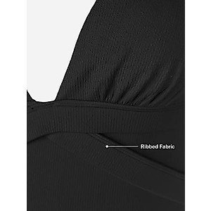 CUPSHE One Piece Swimsuit for Women Ribbed Bathing Suit Deep V Neck Halter Wrap Front Backless Solid Swimwear M, Black