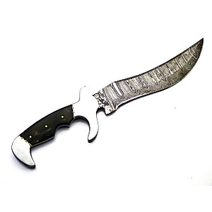 Skokie Knives Custom Hand Made Damascus Steel Hunting Knife Handle Bull Horn With Steel Bolster Bowie Black (NB)