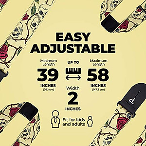 Perris Leather Guitar Strap - Skulls & Roses Jacquard Ribbon Guitar Strap, with Leather Ends - Electric/Acoustic/Bass Guitar Strap - Adjustable Strap From 39″ to 58″ - Red/Black (TWS-7071)