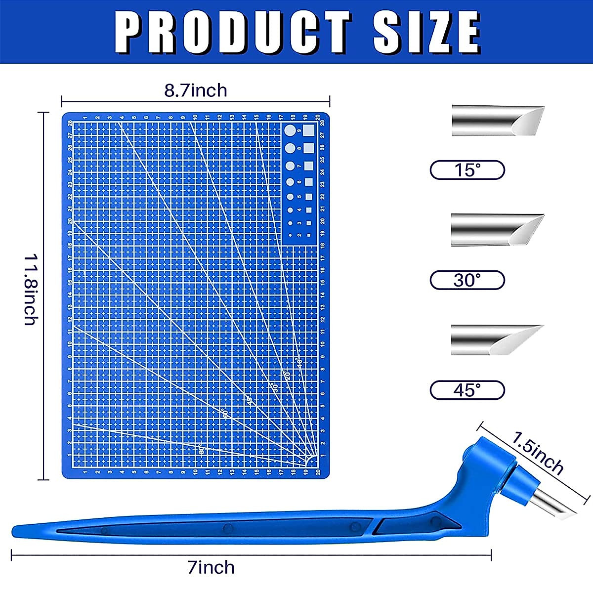 Abizarch Craft Cutting Tools Kit 360 Degree Rotating Gyro Cutting Tools Art Cutting Tools with Cutting Pen 15/30/45 Degree Blades Cutting Mat for DIY Craft Hobby Scrapbook Stencil