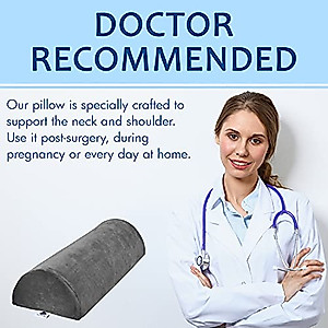 AllSett Health Large Half Moon Bolster Pillow for Legs, Knees, Lower Back and Head, Lumbar Support Pillow for Bed, Sleeping | Semi Roll for Ankle and Foot Comfort - Machine Washable Cover, Grey