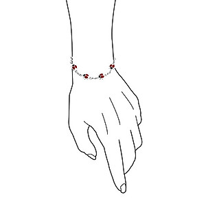 Good Luck Garden Lucky Multi Station Charms Enamel Red Ladybugs Charm Bracelet For Women Teen .925 Sterling Silver 7 Inch