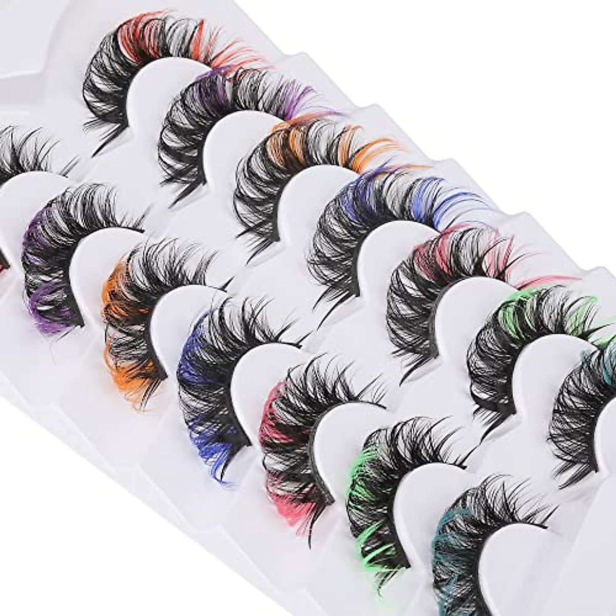 Ruairie False Eyelashes Colored Lashes Fluffy Wispy Russian Strip Lashes with Color D Curl Volume Curly Christmas, 7 Colors Fake Eyelashes Pack