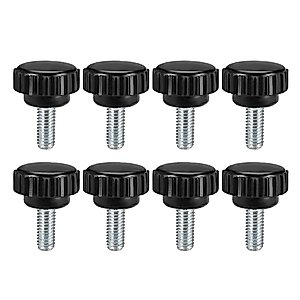 uxcell 8pcs Knurled Clamping Knobs M6 x 10mm Metric Zinc Plated Carbon Steel Male Thread Thumb Screw on Type 21mm Plastic Round Head Threaded Hand Bolt Stud Knobs Black