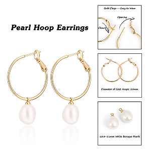 PEARLADA Gold Huggie Hoop Earrings with Charms Fashion Pearl Drop Dangle Earrings for Women Handmade Karma Circle Jewelry for Ladies Lightweight Pearl Earrings on Christmas