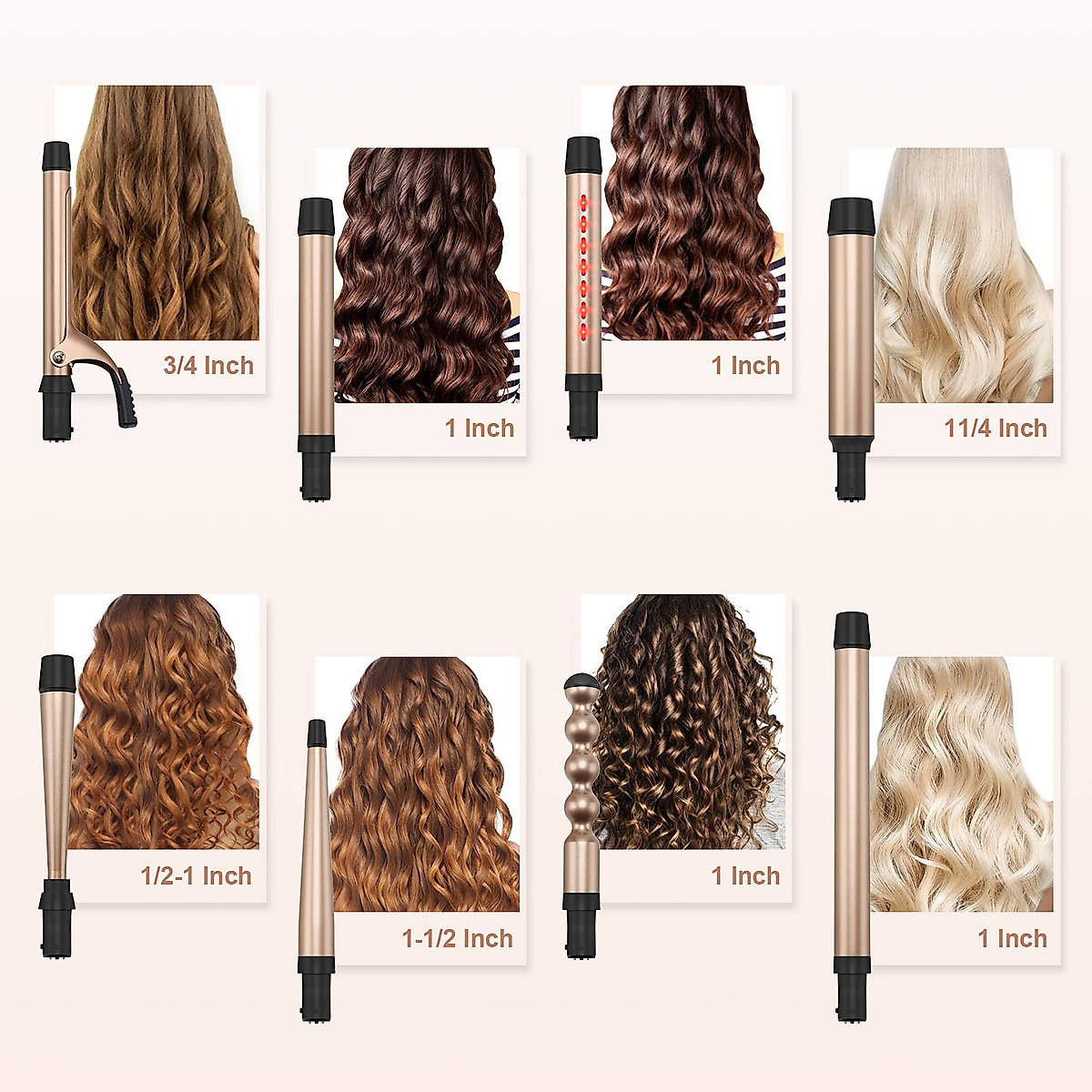 Infrared 8 in 1 Curling Iron Set with 8 Ceramic Barrels Interchangeable, Hair Curler Wand for Long Hair, Professional Curling Wand Set with LED Temperature Control, Glove and 2 Hair Clips