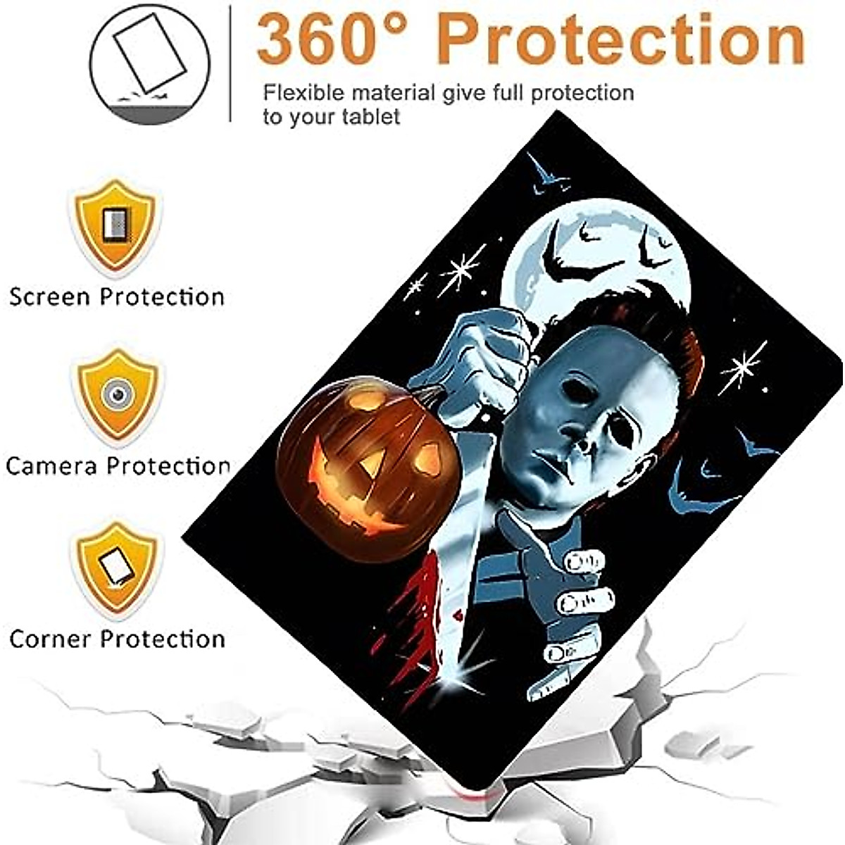 Cool Tablet Case for Samsung Galaxy Tab A7 10.4 Inch Case (2022/2020),Horror Movie Pattern Skull Halloween Design Cases,PU Leather Folio Back Cover Funda for Samsung Tab A7 SM-T500/T505/T507,Pumpkin 2