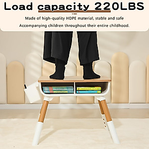 Kids Study Desk And Chair Set Height Adjustable Graffiti Desktop Storage Drawer Storage Basket non slip legs Suitable for Maximum Weight of 220 Pounds Suitable for Kids Desk Ages 2-10(Woodr 2Chair)