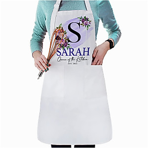 Kitchen Floral Apron Gift for Mother's Day - Personalized Mom Aprons Gifts w/Pockets w/Name for Mother Men for Grilling Cooking BBQ Baking Customized Funny Chef Apron for Mommy Custom Grandpa Gift C1
