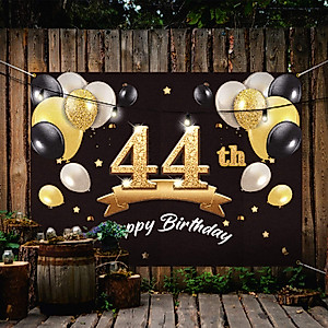 PAKBOOM Happy 44th Birthday Banner Backdrop - 44 Birthday Party Decorations Supplies for Men - Black Gold 4 x 6ft
