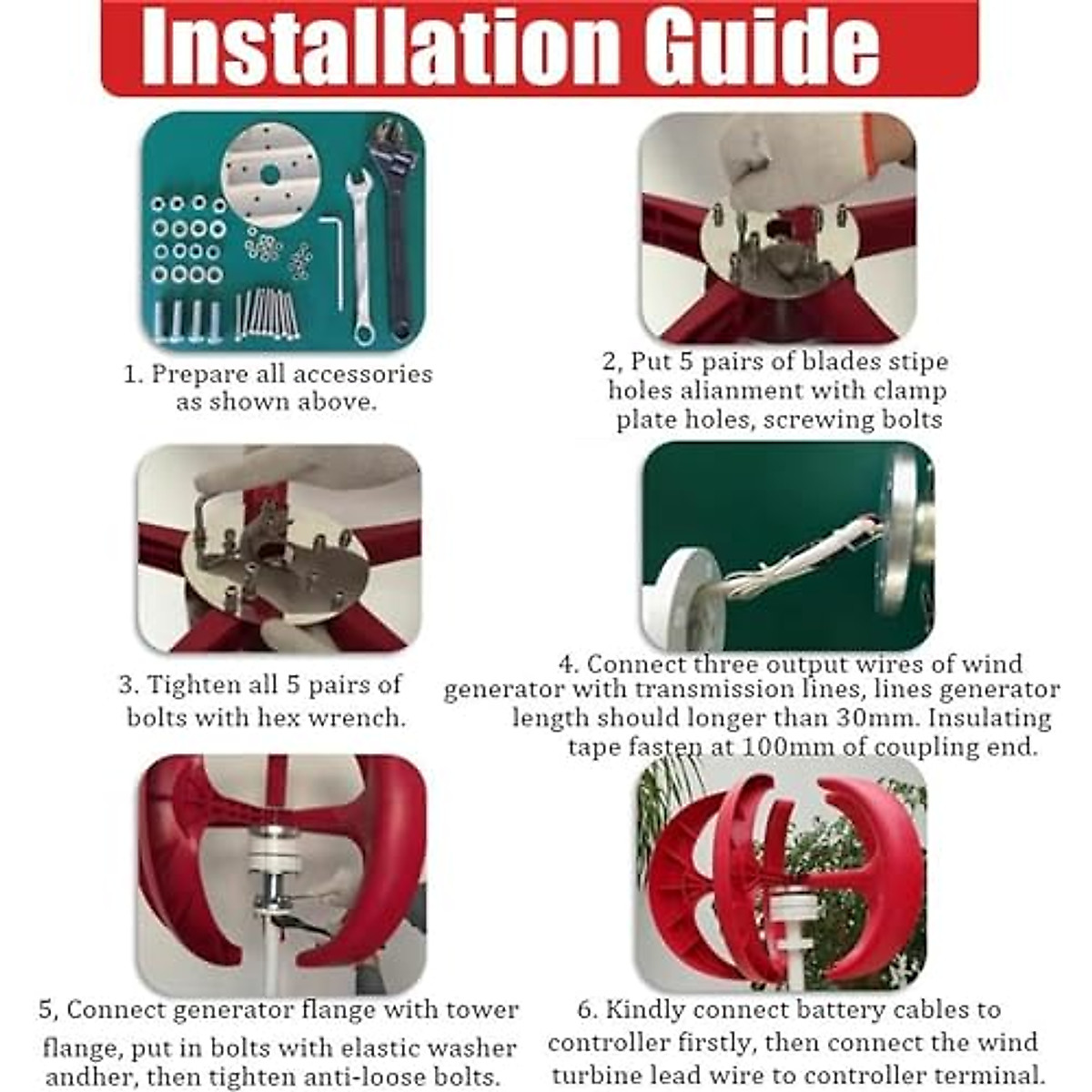 CHRISK 1000W Green Lantern Wind Turbine High Efficiency and Low Noise 5 Blade Wind Turbine with Controller,12v