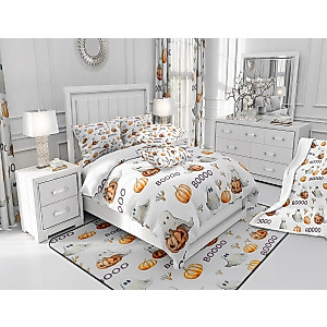 Manfei Halloween Kids Duvet Cover Set King Size, Autumn Pumpkin Comforter Cover, Cartoon Halloween Ghost Bedding Set for Boys Girls Adults Bedroom Decor, Lightweight Bedspread Cover, 2 Pillowcases