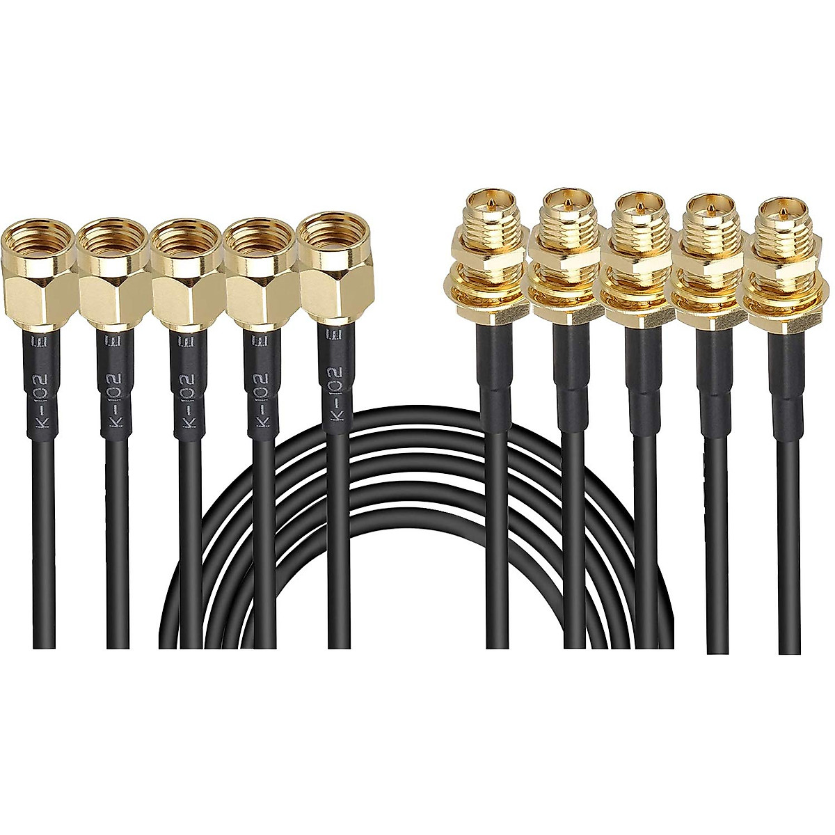 JOINSI 5-Pack 10ft WiFi Antenna Extension Coaxial Cable RP-SMA Male to RP-SMA Female for WiFi LAN WAN Router Bridge Antenna Security IP Camera Signal Booster Repeater Wireless Network Card Adapter