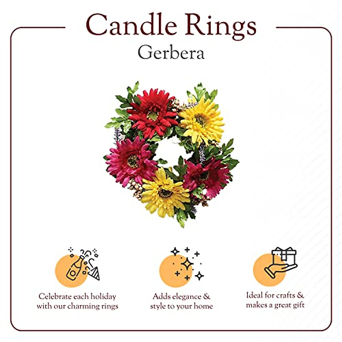 A Cheerful Giver Small Wreath Candle Ring - Gerbera Artificial Floral Decor for Candles - Centerpieces & Home Accents