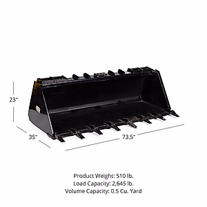 Titan Attachments 72" HD Skid Steer Dirt Bucket with Bolt-On Teeth, Rated 2,645 LB, Universal Quick Tach