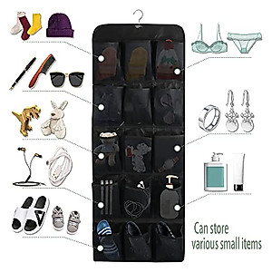 Dual Sided Pocket Storage Organizer , Zimso Hanging Shoe Holder , Hanging Sock Organizer , Hanging Closet shoe Hanger Organizer , 30 Pockets Rotatable Hanging Pockets Organizer (Black)