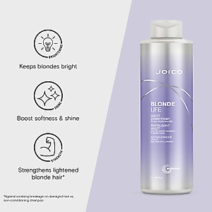 Joico Blonde Life Violet Conditioner | For Cool & Bright Blonde Hair | Neutralize Brassy Tones | Banish Yellow Tones | Boost Shine | Sulfate Free | With Monoi & Tamanu Oil | 33.8 Fl Oz