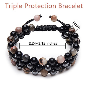 Ornaland Triple Protection Bracelet Tiger Eye Obsidian Hematite Healing Crystal Bracelet for Mothers Give to Daughters Anxiety Relief and Bring Good Luck Bracelet
