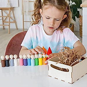 Ulanik Peg Dolls with Hats Toddler Montessori Toys for 3 Year Old + Kids Wooden Waldorf Dolls for Learning Color Sorting and Counting — 12 Gnomes, 2.36 in