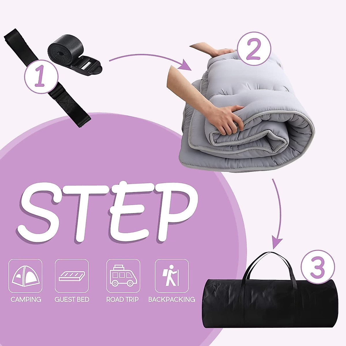 MIRUO Floor Mattress Rv Queen Short Mattress Futon Mattress Sleeping Mat Roll Up Mattress Floor Mattress for Adults Japanese Mattress Car Camping Mattress Queen Size (A-GE11017-M-USAM021)