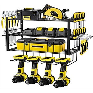ZWanPing 4 Layers Power Tool Organizer,Heavy Duty Drill Holder Wall Mount Tool Shelf, Heavy Duty Metal Tool Hangers Utility Storage Shelves for Power Tools, Separate Tool Rack