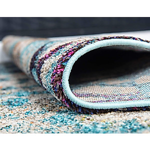 Unique Loom Vita Collection Traditional Over-Dyed Saturated Floral Medallions Area Rug (3' 3 x 5' 3 Rectangular, Turquoise/Ivory)