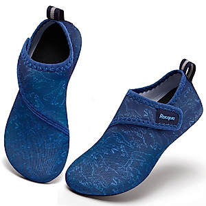 Racqua Kids Water Shoes Boys Swim Surf Sports Shoes Barefoot Quick-Dry Lightweight Aqua Socks Girls Pool Beach Yoga Shoes Little Kid Blue Dinosaur 1-2