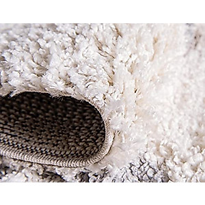 Unique Loom Hygge Shag Collection Modern Moroccan Inspired, Geometric Design, Plush & Cozy Area Rug, 2' 2" x 3' 0", Ivory/Tan