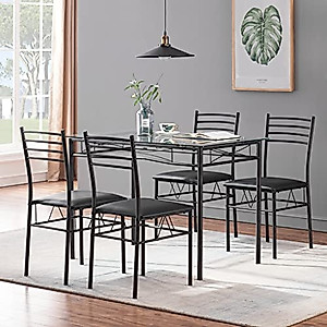 VECELO Kitchen Dining Room Table and Chairs 4, 5-Piece Dinette Sets, Space Saving, Matte Black