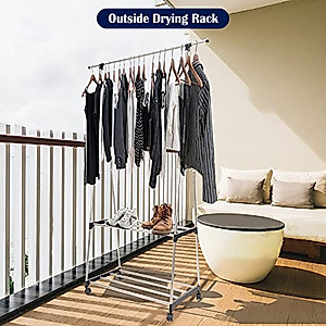 Anmerl Small Clothes Rack - Portable Rolling Clothes Rack with Shoe Rack - Multipurpose Clothes Rack for Bedroom Laundry Room Office - Stainless Steel Poles and Plastic Parts for Easy Assembly