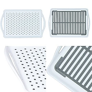 Non Slip Food Serving Tray with Handles, Rectangle Anti-Slip Non-Toxic Dishwasher Safe Tray for Snack Fruit Dessert Breakfast Drink(White)