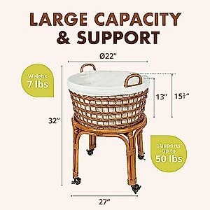 KOUBOO Rolling Wicker Laundry Basket, Handwoven Wicker Hamper with Removable Cotton Liner, Stand, & Locking Caster Wheels, Honey Brown