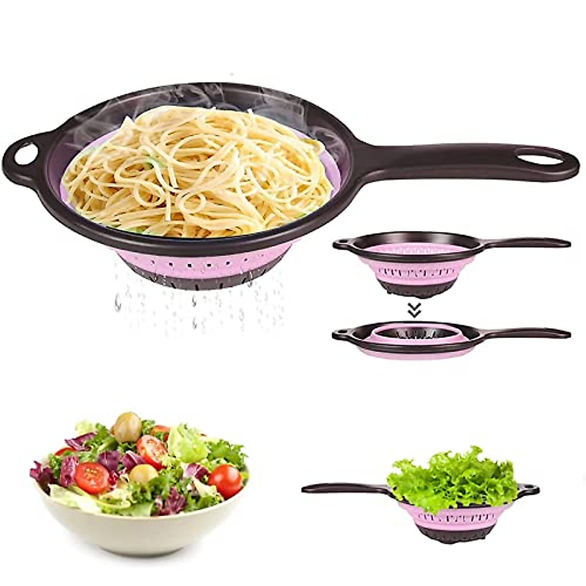 Esmartlife Silicone Colanders - 2 Collapsible Colanders (Strainers), Sizes9" - 3 Quart and 8" - 2Quart -Colander Strainer, Space-save Silicone Kitchen Foldable Food Strainer