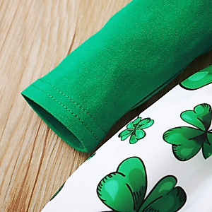 Toddler Baby Girl St. Patrick's Day Dress Ruffle Long Sleeve Top Lucky Clover Print Skirt Outfits (Green-, 18-24 Months)