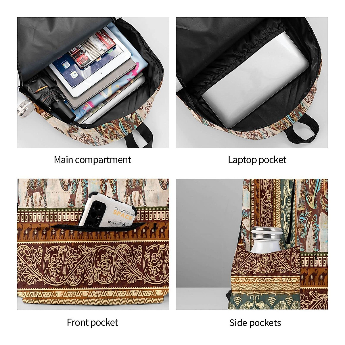 Nmbvcxz lotus elephants Backpack for Women 16.7 inch Travel Casual Laptop Backpack Lightweight Waterproof Durable Hiking Daypack