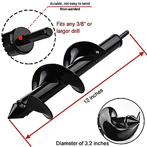 GeSoon 12"x3.2" Strong Auger Spiral Drill Bit for Planting, Garden Drill Planter Post Hole Digger, Used to Dirt/Hard Soil/Clay for 3/8" Hex Driver Drill