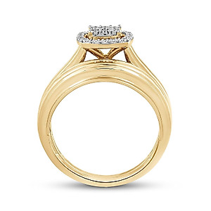 Jewelili Yellow Gold over Sterling Silver 1/5 Cttw Natural White Round Diamond Ring