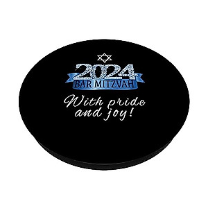 Bar Mitzvah 2024 I With Pride & Joy I Blue Banner Decor PopSockets Standard PopGrip
